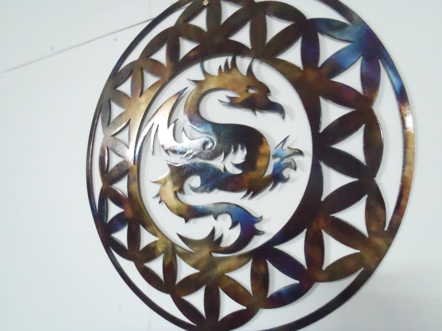 Round Dragon Design Metal Art HEAT COLORED 23.5 60 - Etsy