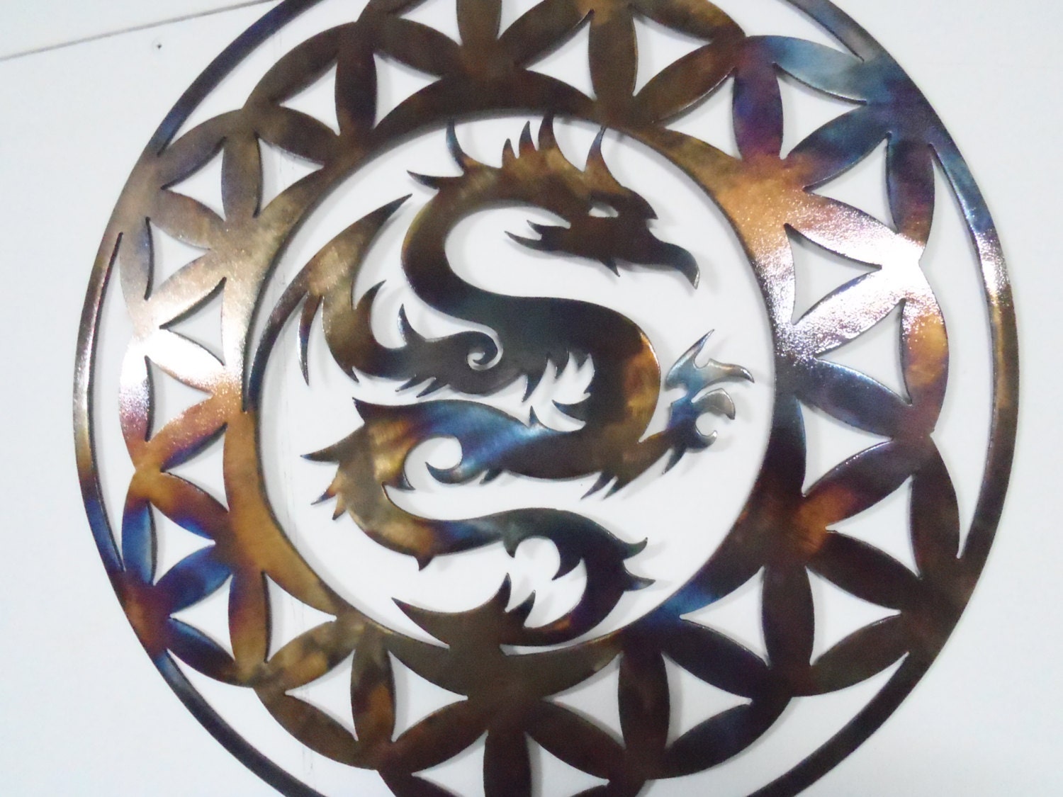 Round Dragon Design Metal Art HEAT COLORED 23.5 60 - Etsy