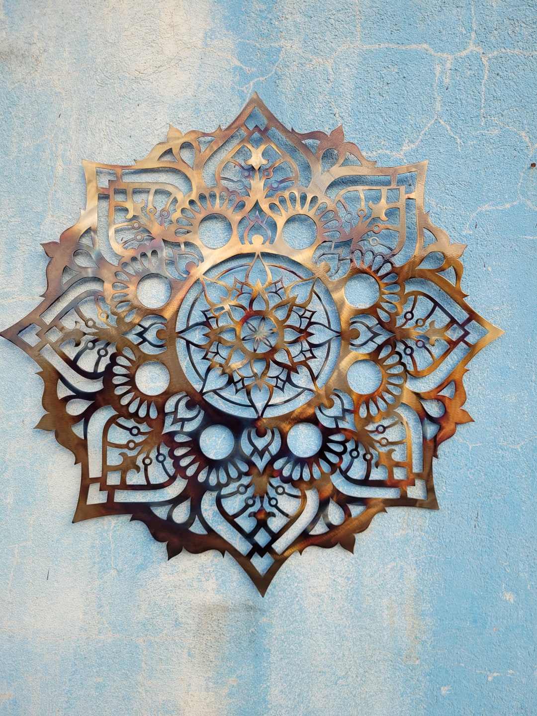 Large Metal Wall Art Mandala: Heat Colored Steel Decor - Etsy