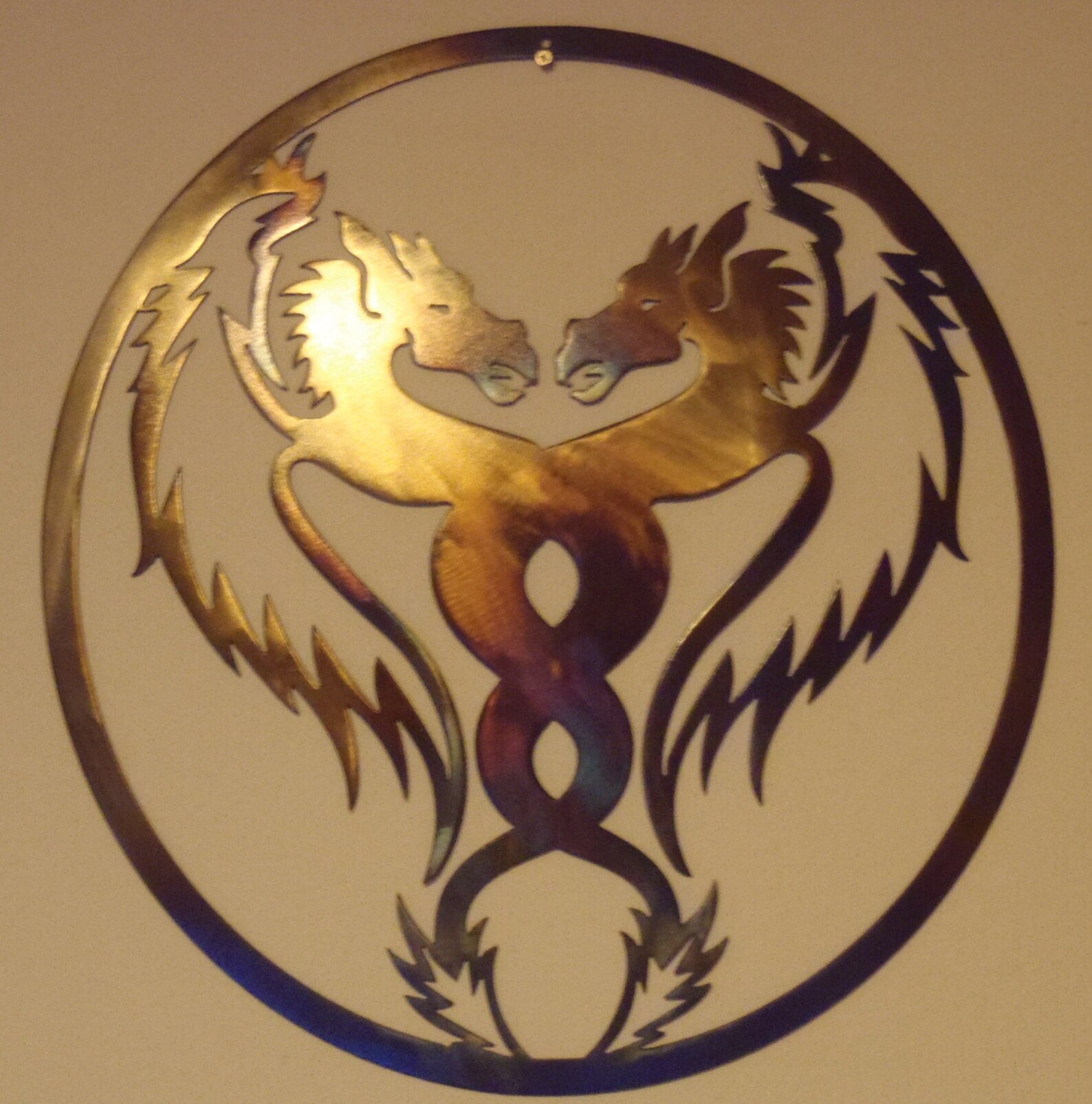 Oval Dragon Design Metal Art HEAT COLORED 23.5 60 - Etsy