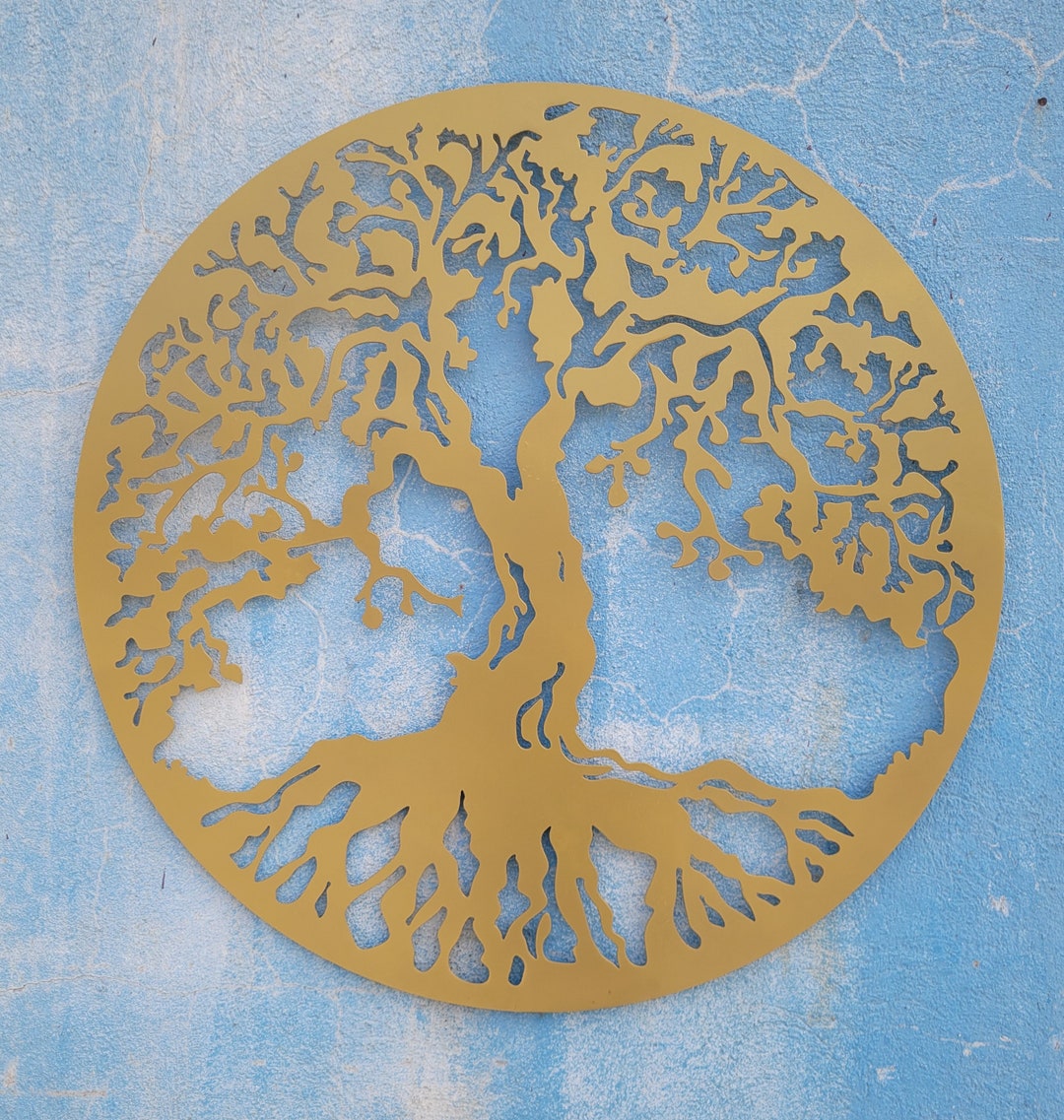 Gold Color Tree of Life Wall Art, Round Metal Wall Sign, Laser Cut Wall ...