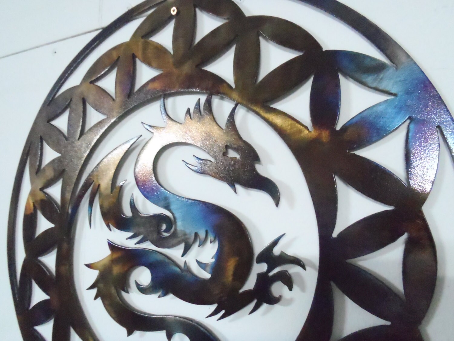 Round Dragon Design Metal Art HEAT COLORED 23.5 60 - Etsy