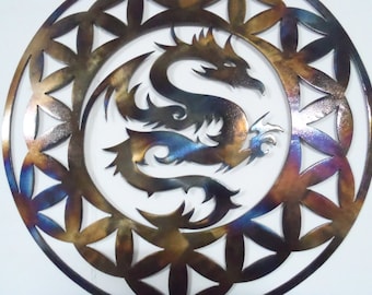 Oval Dragon Design Metal Art HEAT COLORED 23.5 60 | Etsy