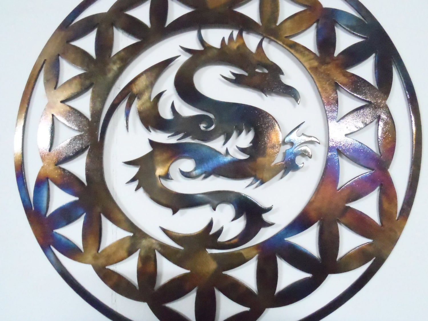 Round Dragon Design Metal Art HEAT COLORED 23.5 60 - Etsy