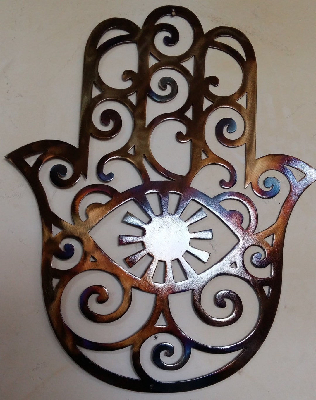 Hamsa Hand, Metal Art - HEAT COLORED, 36" (90 Cm) - Etsy