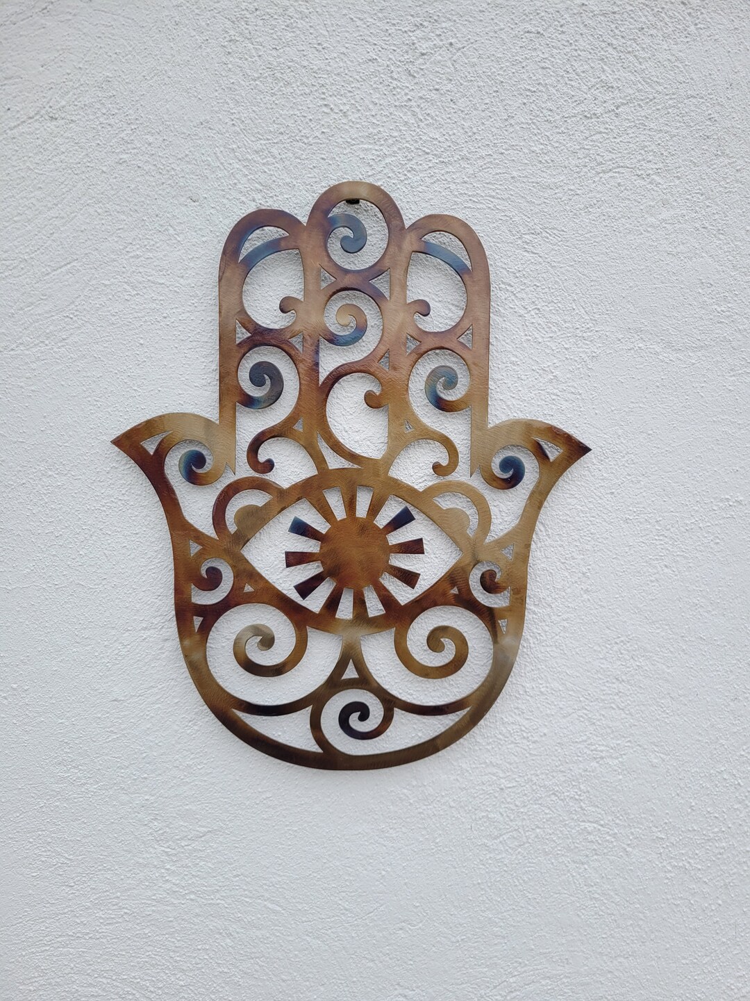 Metal Hamsa Hand Wall Art: Heat Colored Oriental Decor (60 Cm) - Etsy