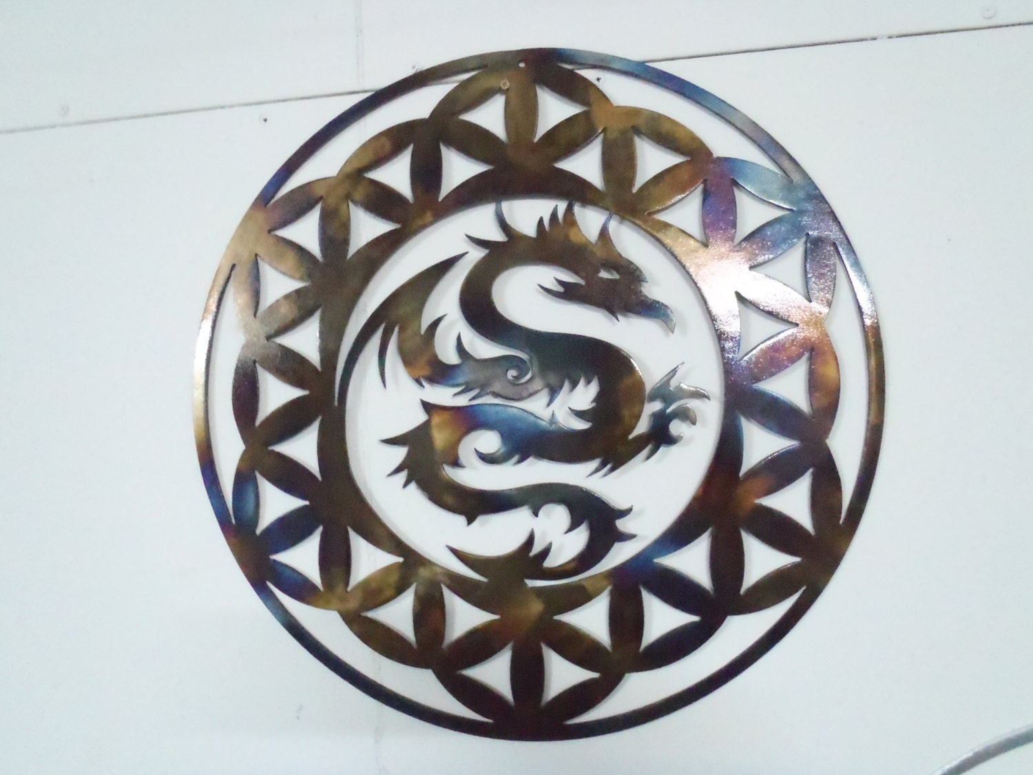 Round Dragon Design Metal Art HEAT COLORED 23.5 60 - Etsy