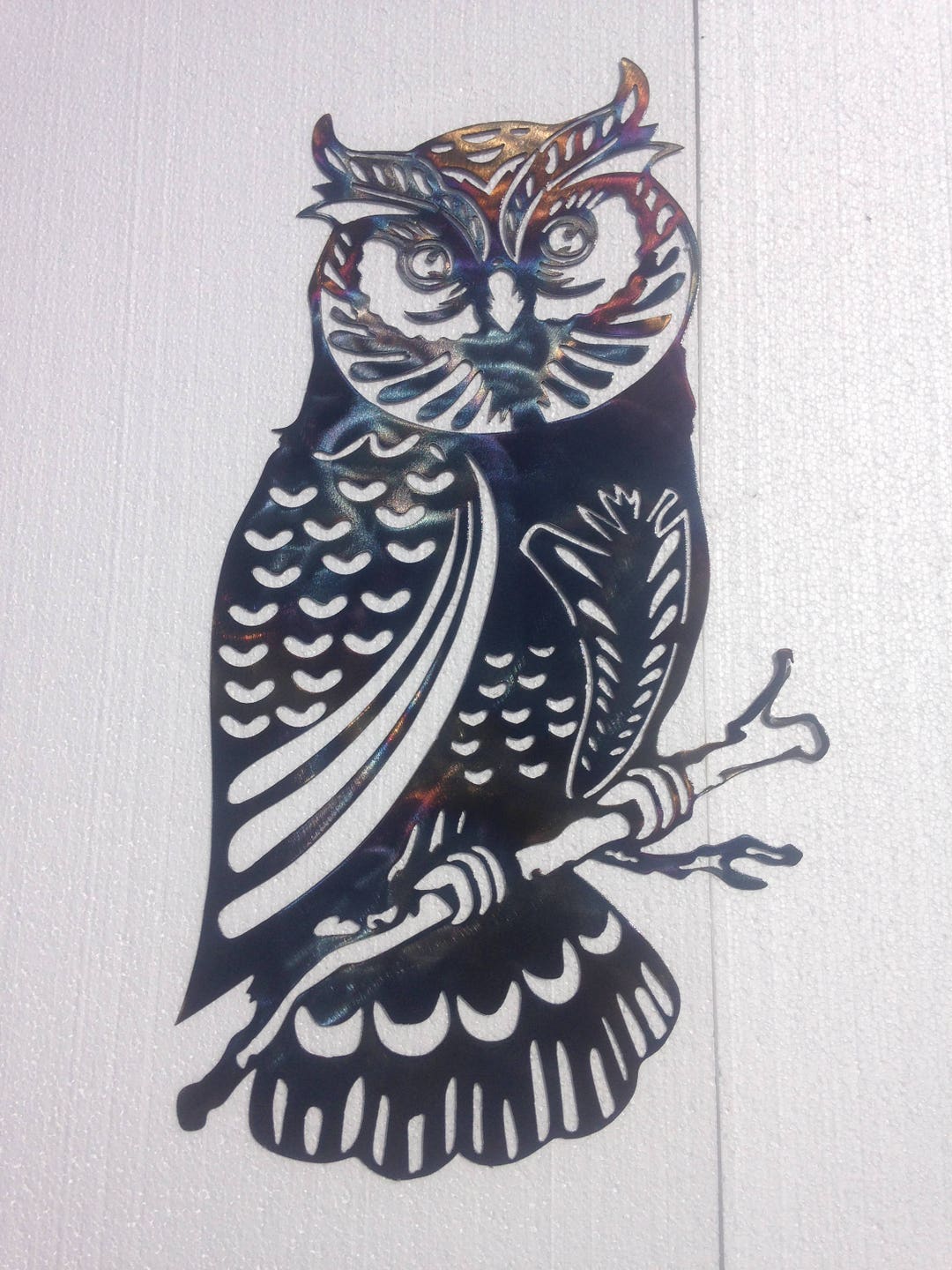 Large Owl Metal Art - Heat Colored, 30" (76cm) Tall - Etsy