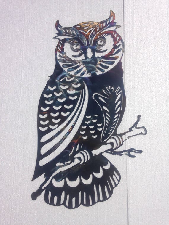 Large Owl Metal Art Heat Colored 30 76cm Tall | Etsy