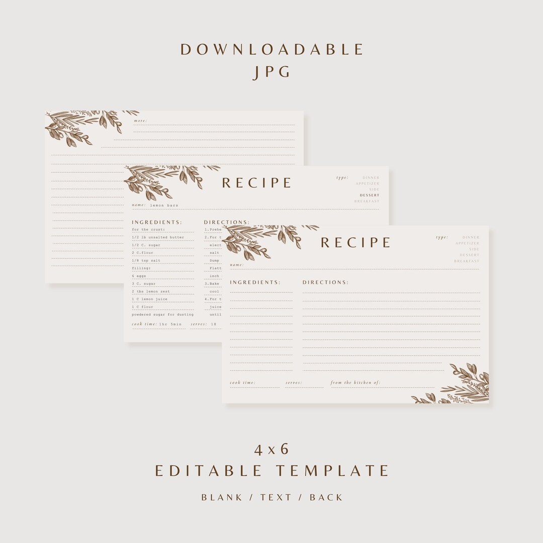 Editable Simple Recipe Card, Minimalist Recipe Card Template Canva ...
