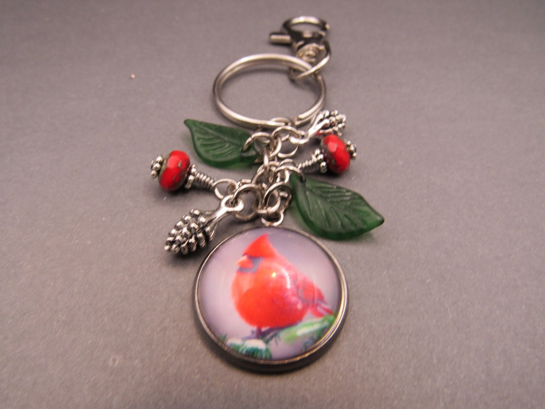 Cardinal Keychain,free Shipping,photo Charm of Cardinal,green Lutice ...