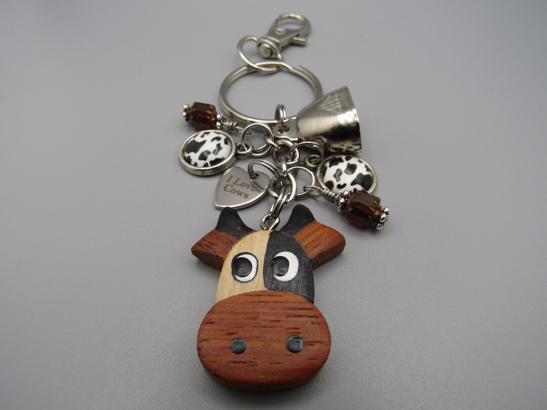 Cow Keychain,free Shipping,wooden Cow Charm,stainless Charm Saying "i ...