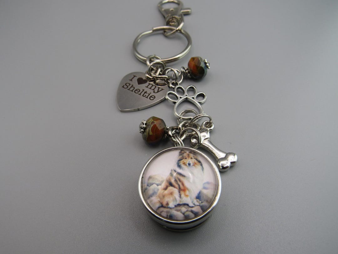 Sheltie Photo Keychain: Stainless Steel Charm, Paw & Bone - Etsy