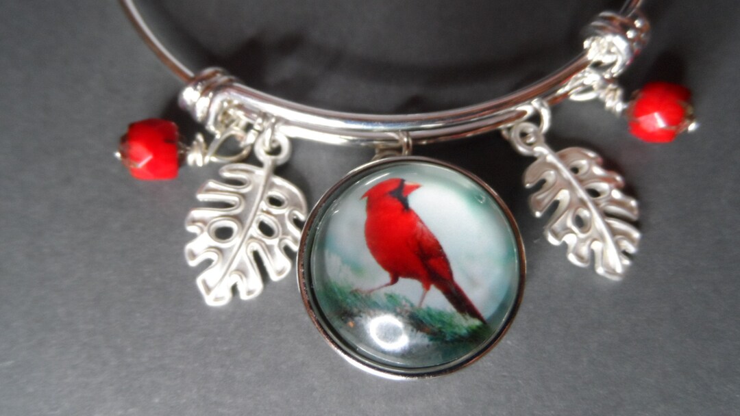 Cardinal Bangle Bracelet,free Shipping,photo Charm of Cardinal,leaf ...