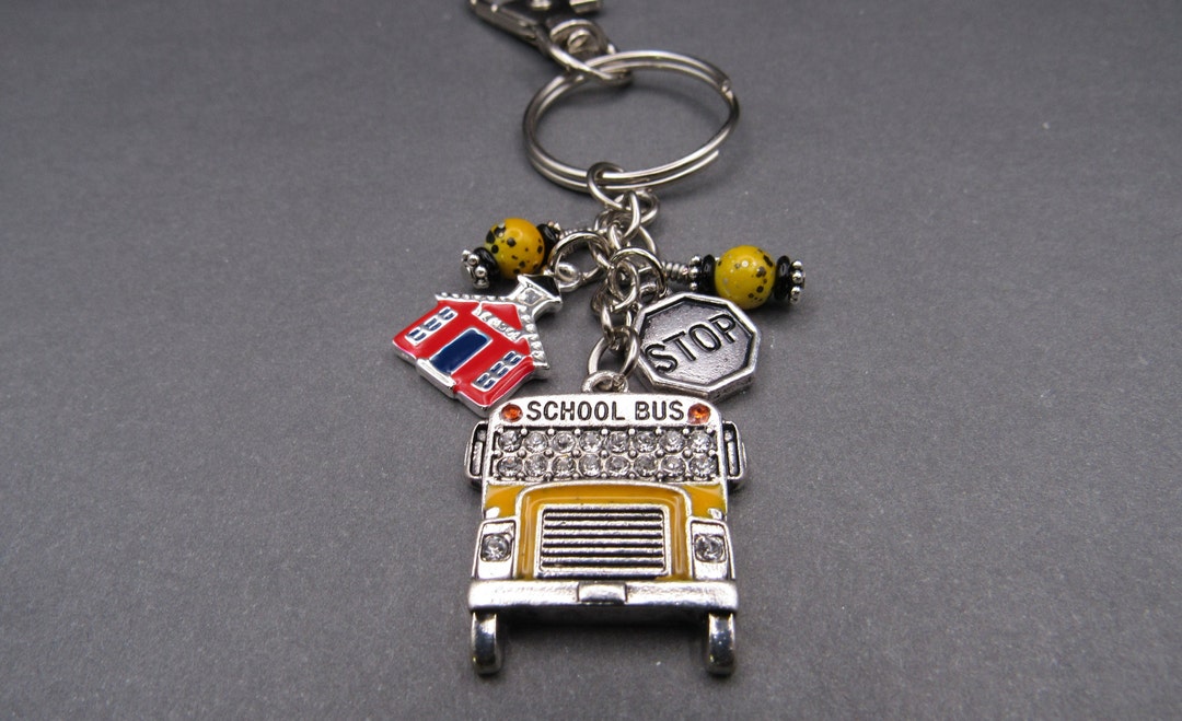 School Bus Driver Keychain: Enamel Charms & Yellow Beads - Etsy