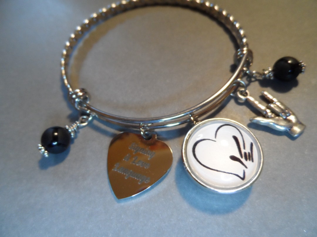 Sign Language Heart Charm Bangle: ASL 'I Love You' Jewelry - Etsy