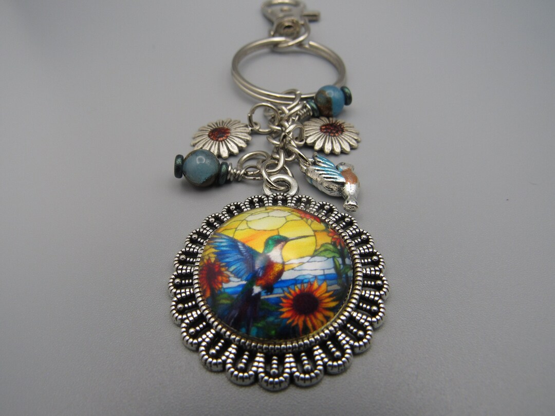 Hummingbird Sunflower Keychain,free Shipping,photo Charm of Stain Glass ...