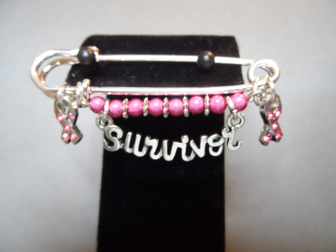 Breast Cancer Survivor Kilt Pin: Pink Rhinestone Ribbon Charm - Etsy