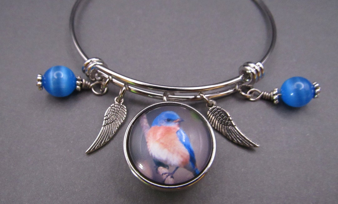 Bluebird Bangle Bracelet,free Shipping,photo Snap of Bluebird, Silver ...