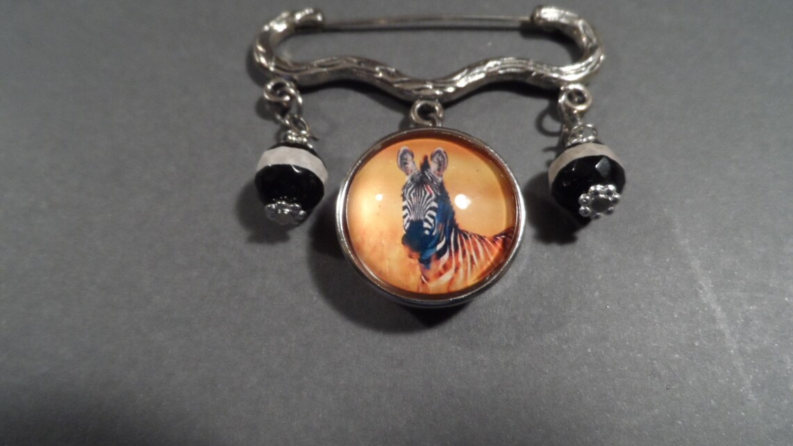 Zebra Brooch Pinfree Shippingphoto of Zebra Snap Charmblack - Etsy