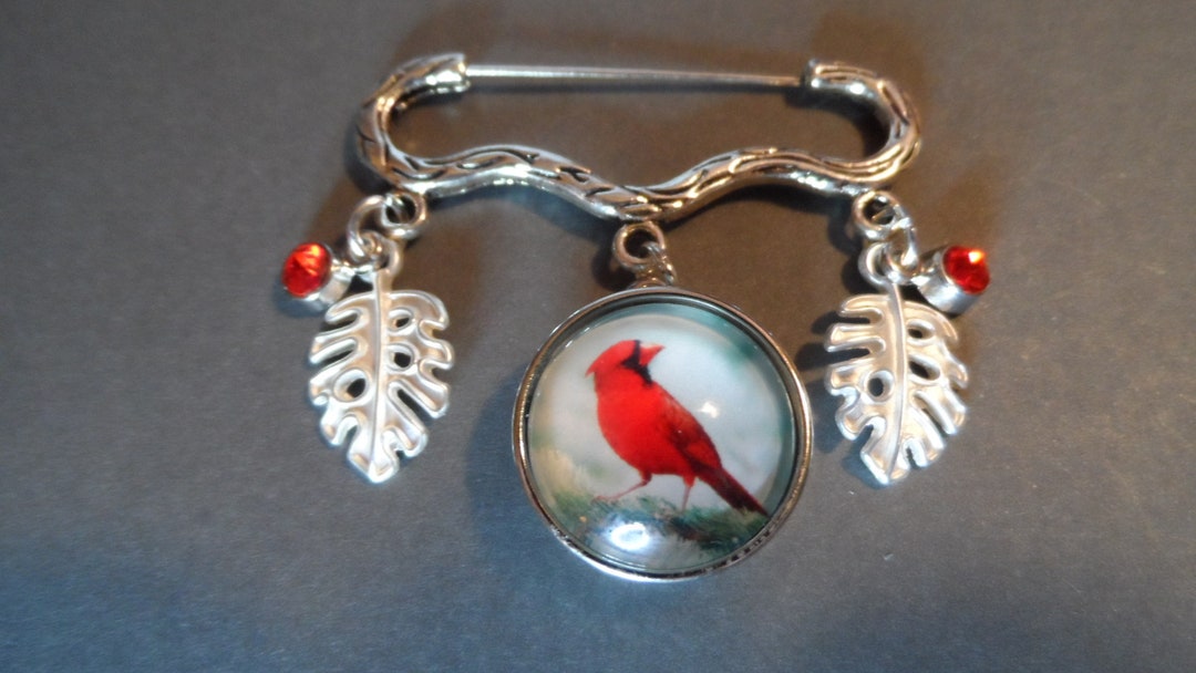 Cardinal Brooch Pin,free Shipping,photo Snap Charm of Cardinal,leaf ...