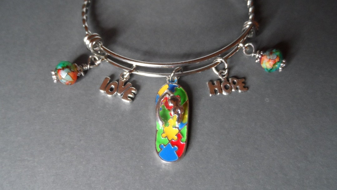 Autism Bangle Bracelet,free Shipping,enamel Flip Flop Charm,hope and ...
