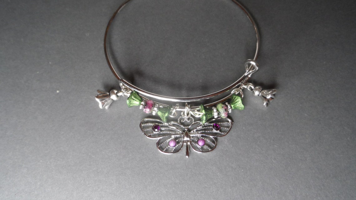 Butterfly Bangle BraceletFree ShippingPurple Rhinestone | Etsy
