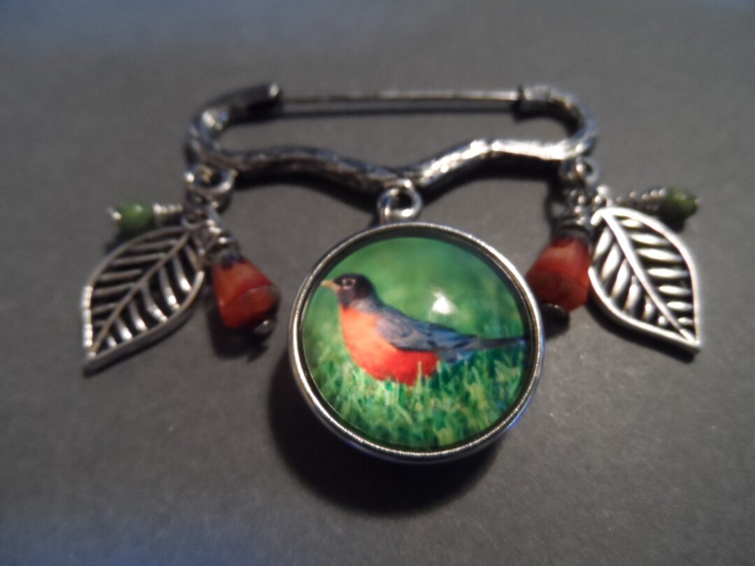 Robin Snap Brooch Pin,free Shipping,robin Photo Snap Charm,antique Leaf ...