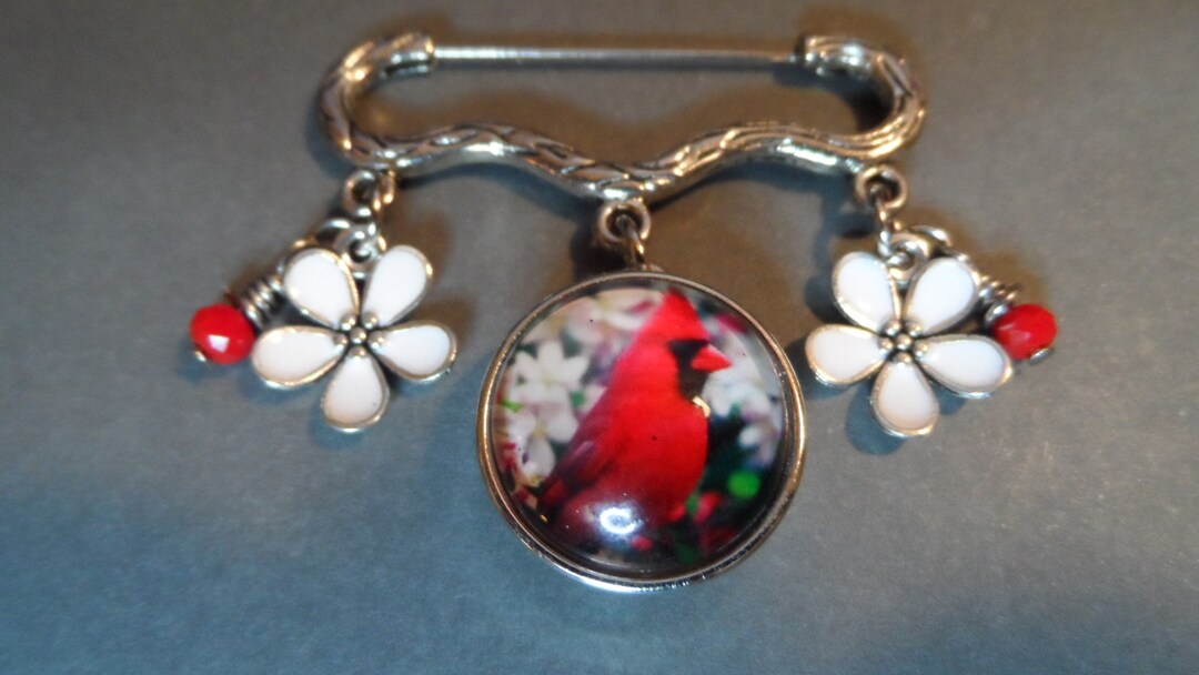 Cardinal Brooch Pin,free Shipping,photo Charm of Cardinal,enamel White ...