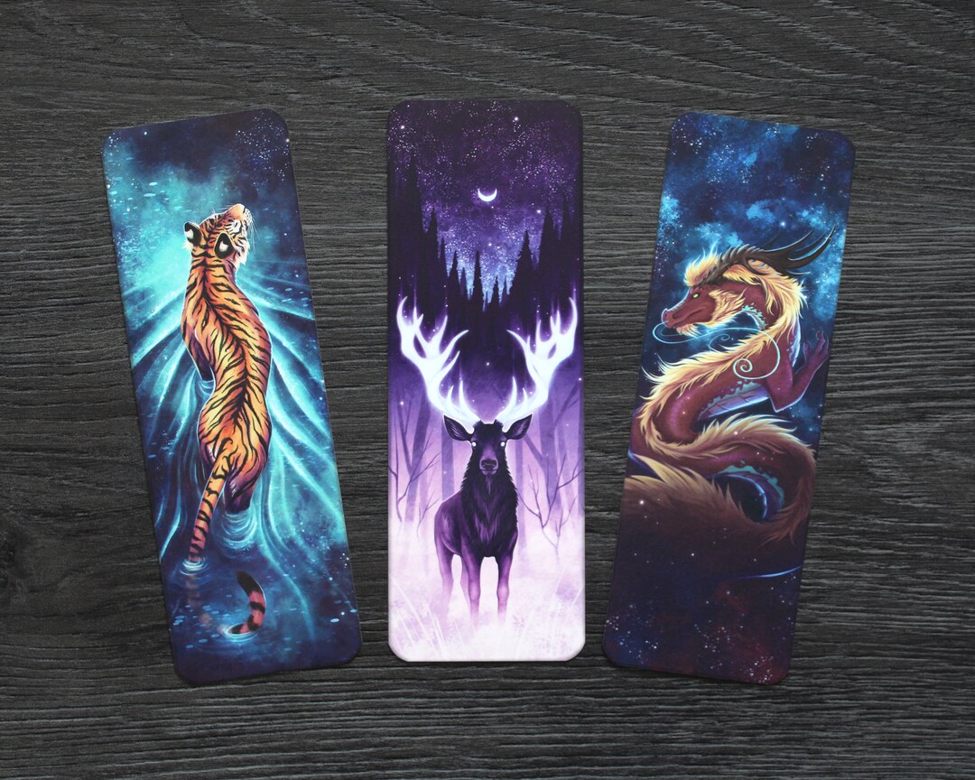 Set of 3 Bookmarks tiger, Stag, Dragon - Etsy