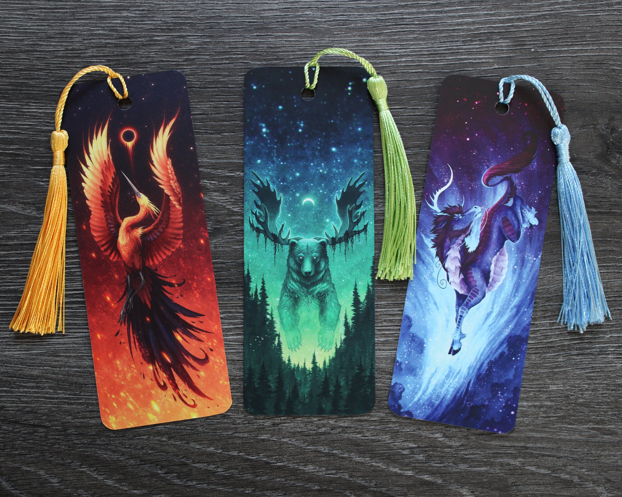 Set of 3 Bookmarks phoenix Bear and Kirin - Etsy