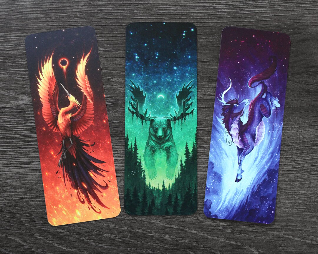 Set of 3 Bookmarks phoenix Bear and Kirin - Etsy