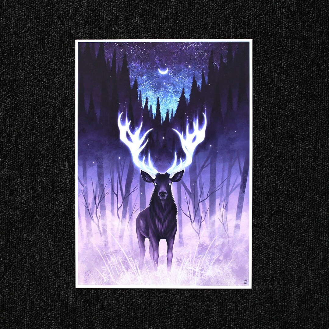 Light of the Dark - Fantasy Stag A4 Print - Etsy