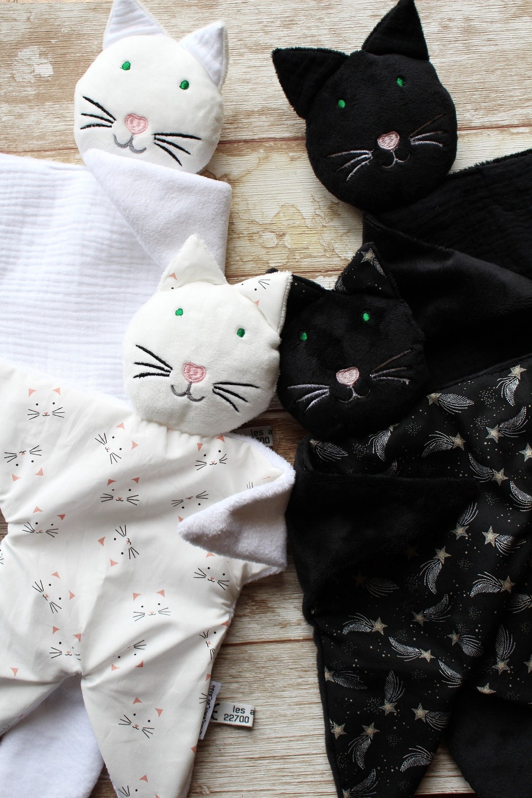 Black or White Cat Lovey, Cat Baby Shower Gift, Cuddling Cat Toy, Cat ...