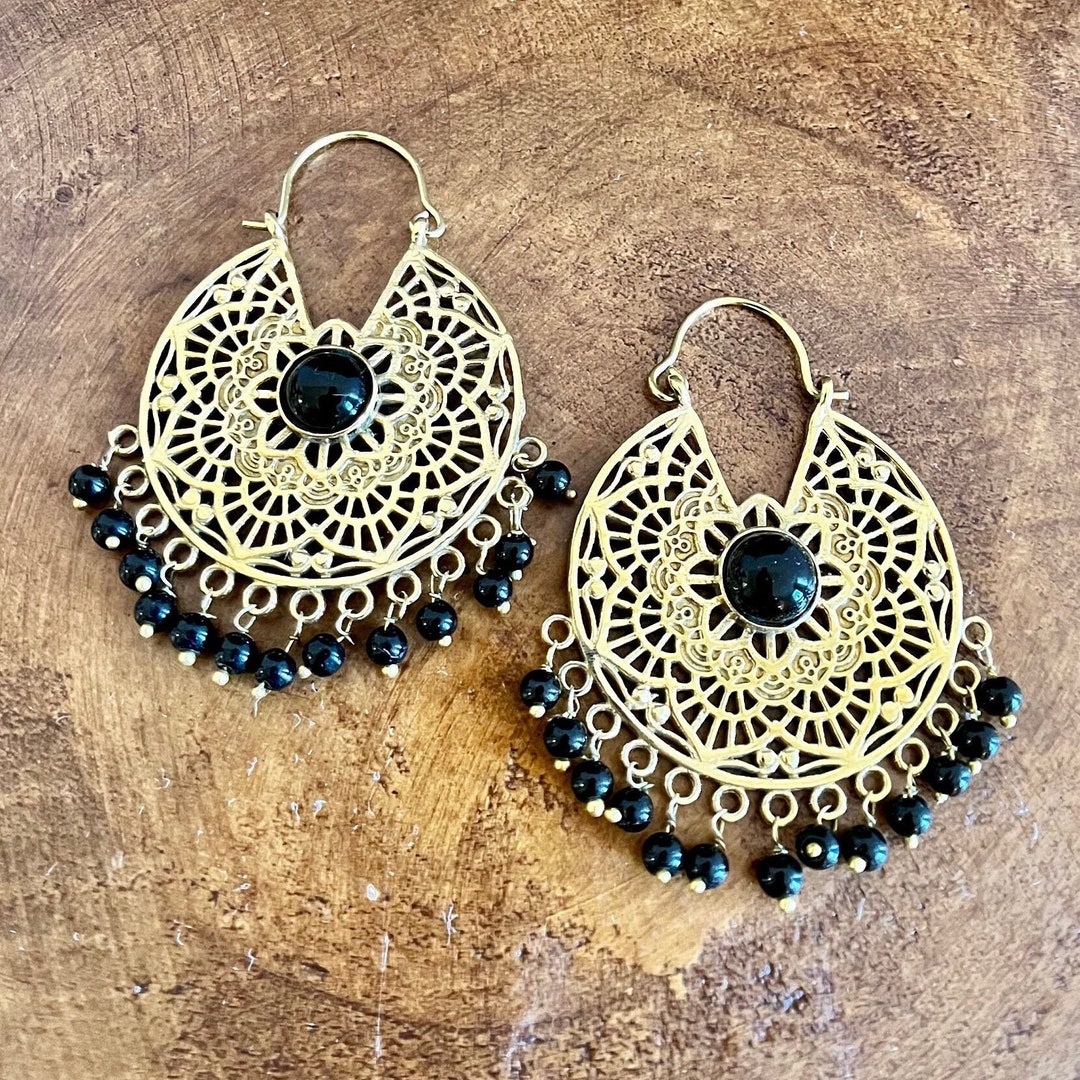 Mandala Onyx Earrings, Sacred Geometry Galactic Spiritual Boho Bohemian ...