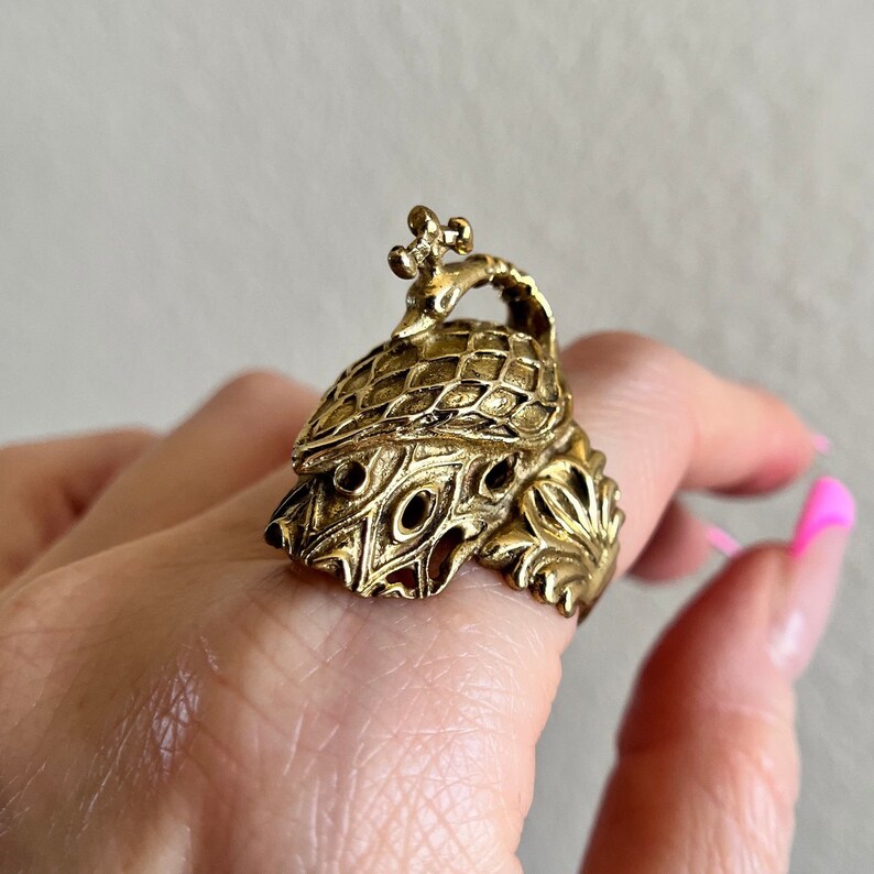 Golden Peacock Ring, Handmade Brass Peacock Jewelry , Statement Peacock ...