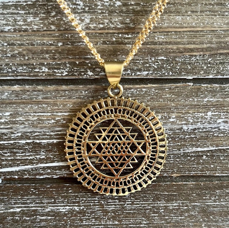 Handcrafted Brass Sri Yantra Pendant: Sacred Geometry Jewelry - Etsy