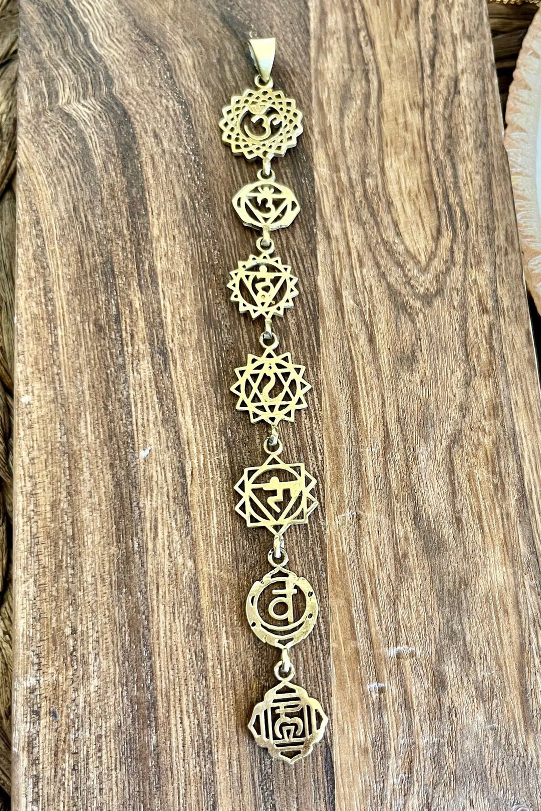 Long 7 Chakras Brass Pendant for Necklace. - Etsy