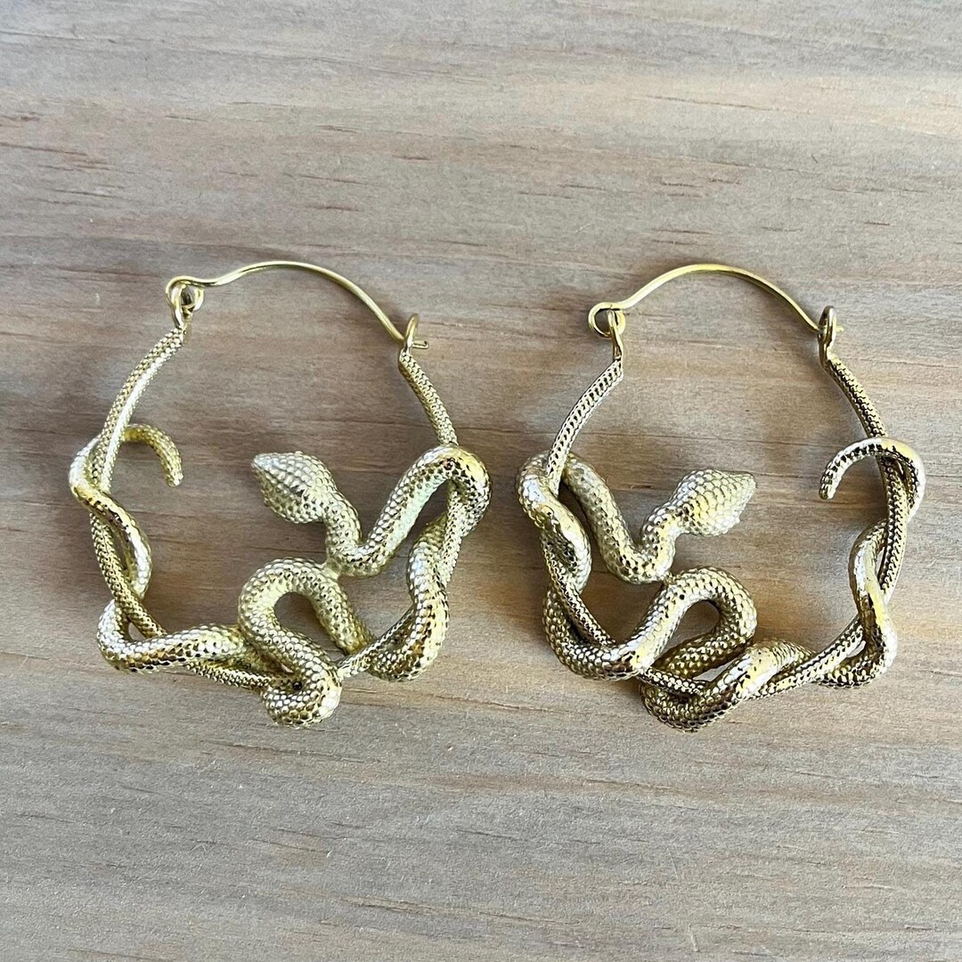 Large Snake Hoop Earrings, Sturdy Solid Brass Serpent / Cobra / Python ...