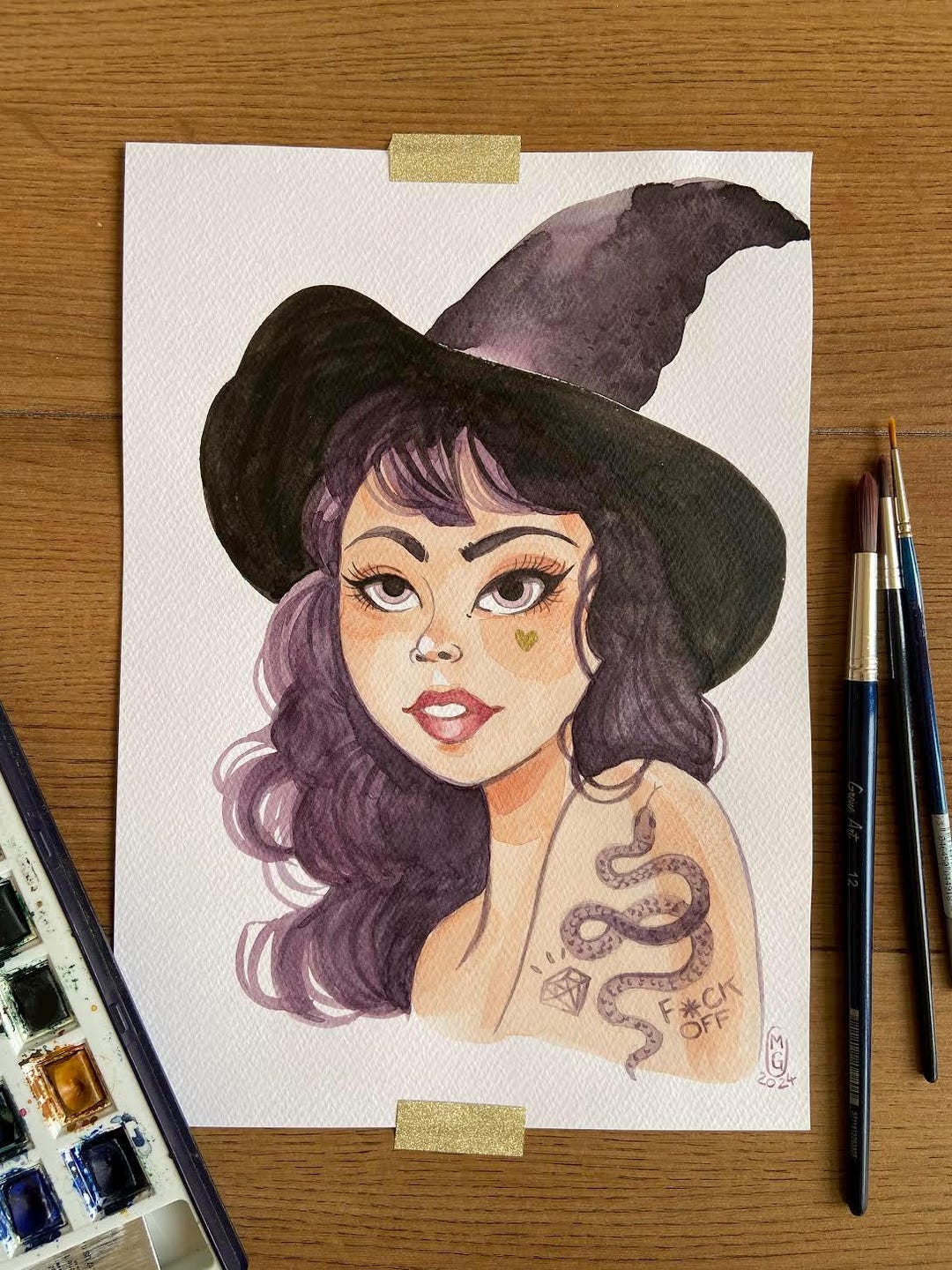 Original Illustration - the Witch With the Snake (watercolor) - Etsy