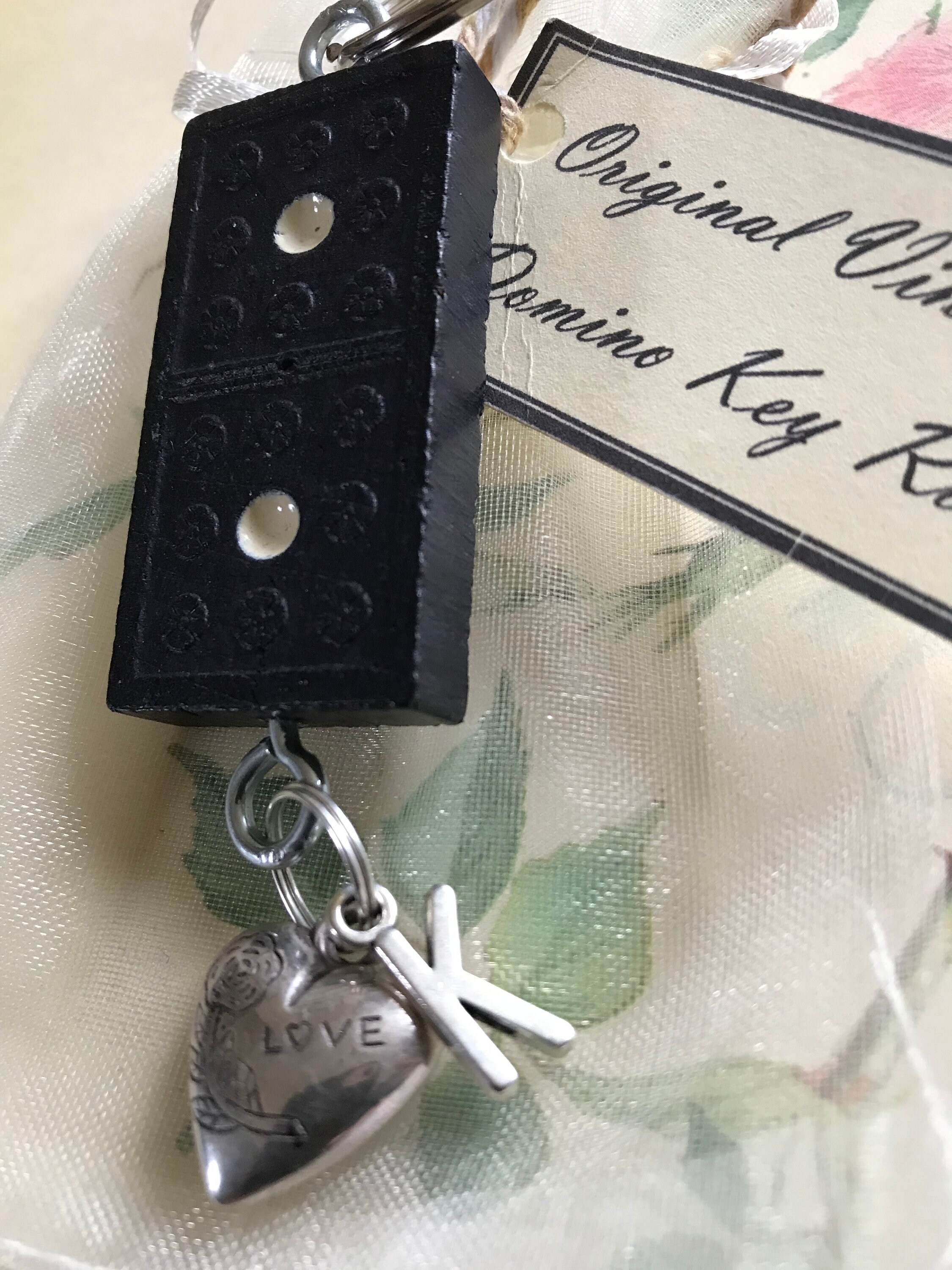 Vintage Domino Key Ring With K and Heart Charms - Etsy