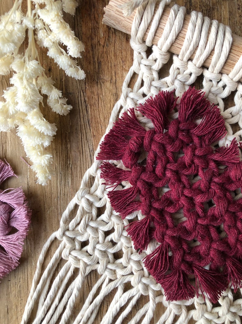 Macrame Valentine Macrame Heart Wall Hanging in Red Berry - Etsy