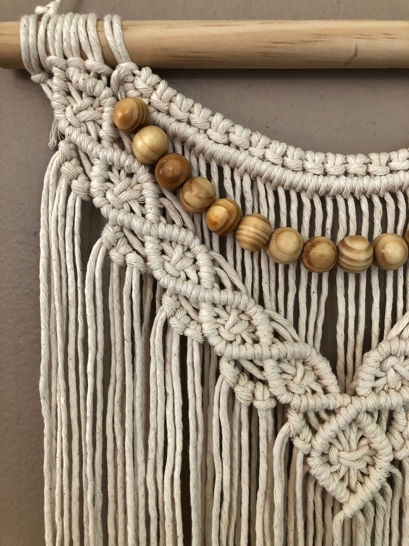 Macrame Wall Hanging With Rosewood Beads Small Macrame | Etsy