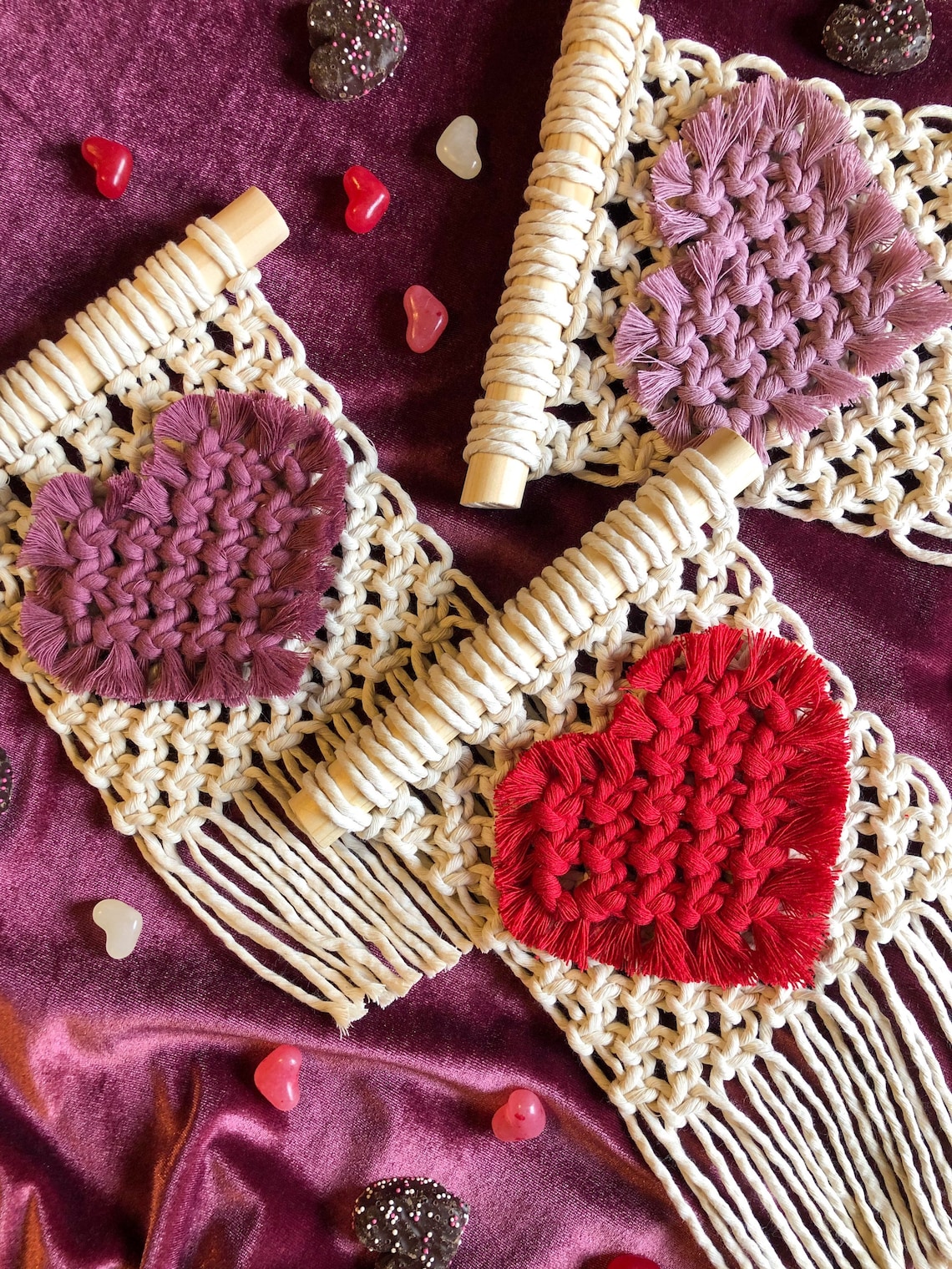 Macrame Valentine Macrame Heart Wall Hanging in Red Berry - Etsy