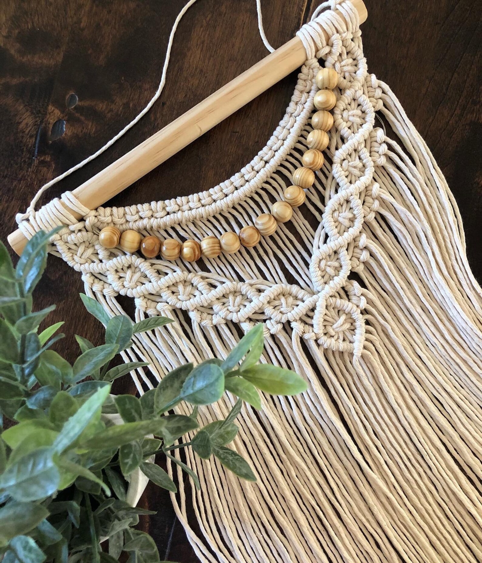 Macrame Wall Hanging With Rosewood Beads Small Macrame - Etsy