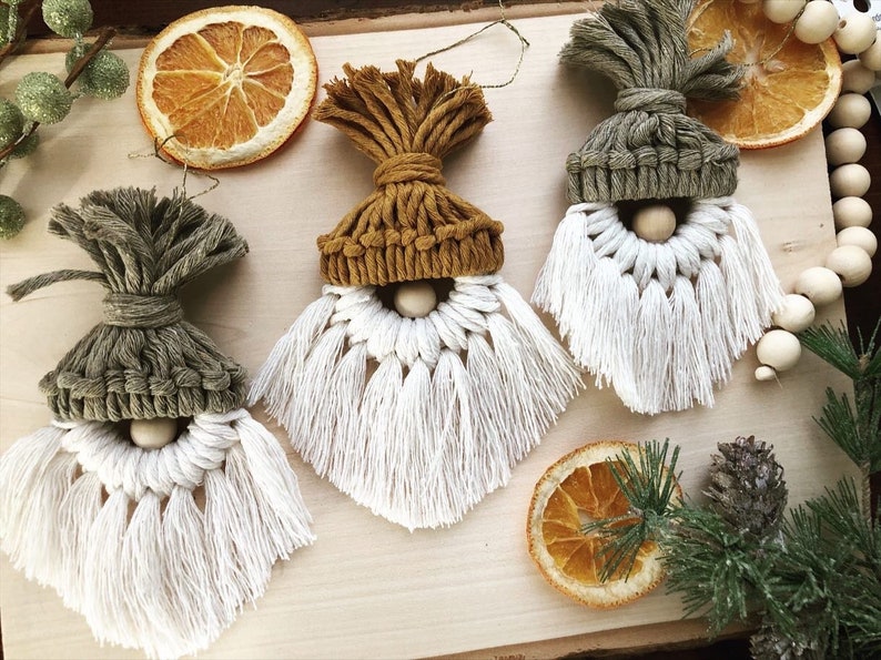 Macrame Santa Christmas Ornaments Gnome and Beanie Christmas - Etsy