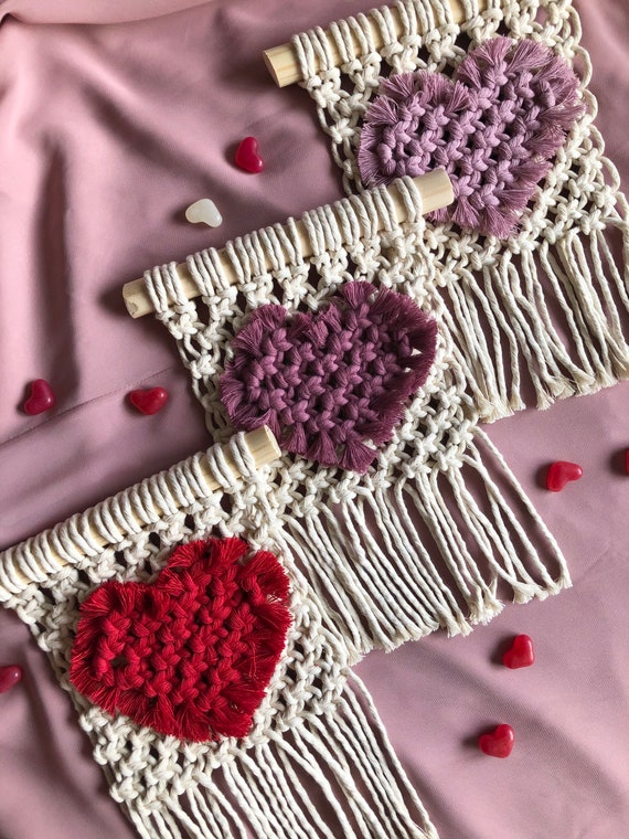 Macrame Valentine Macrame Heart Wall Hanging in Red Berry | Etsy