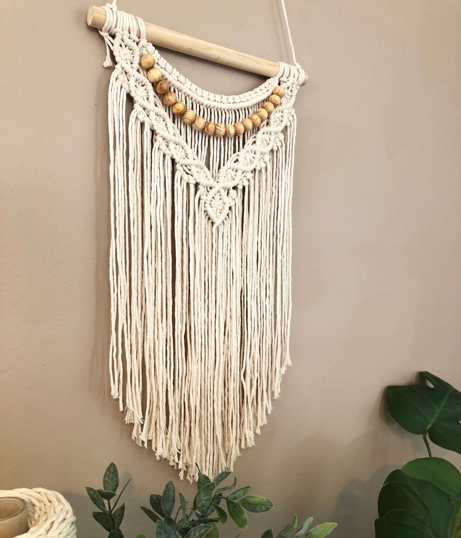 Macrame Wall Hanging With Rosewood Beads Small Macrame | Etsy