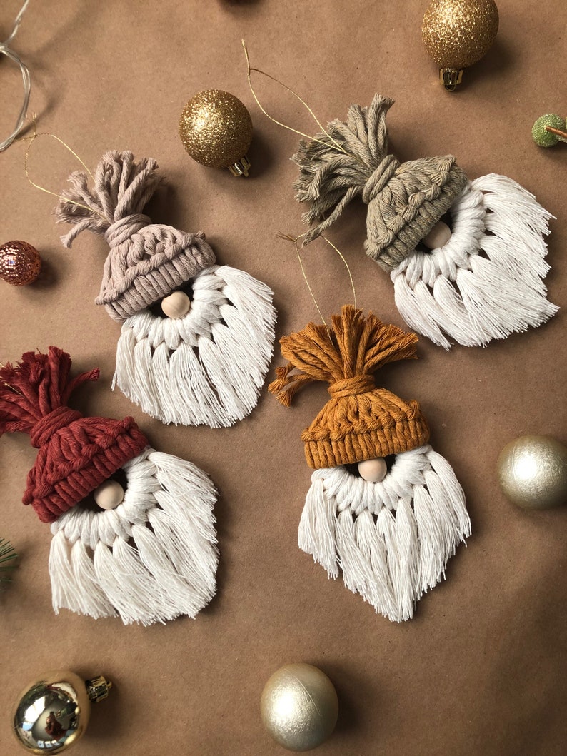 Macrame Santa Christmas Ornaments Gnome and Beanie Christmas - Etsy