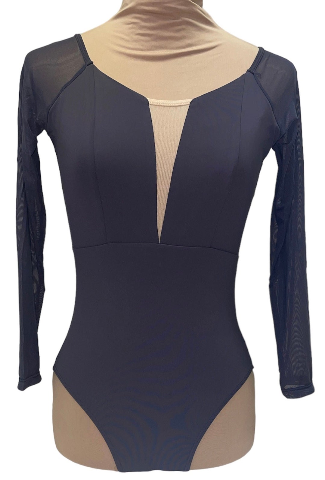 Gray Leotard With Mesh Insert and Sleeves #344-331 - Etsy